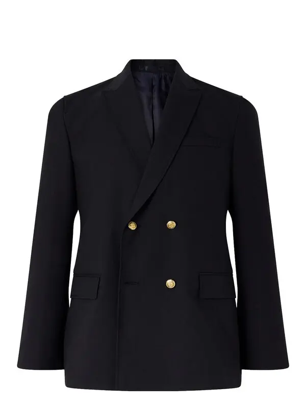 BEAMS Double-breasted Grain De Poudre Wool Blazer - Blue