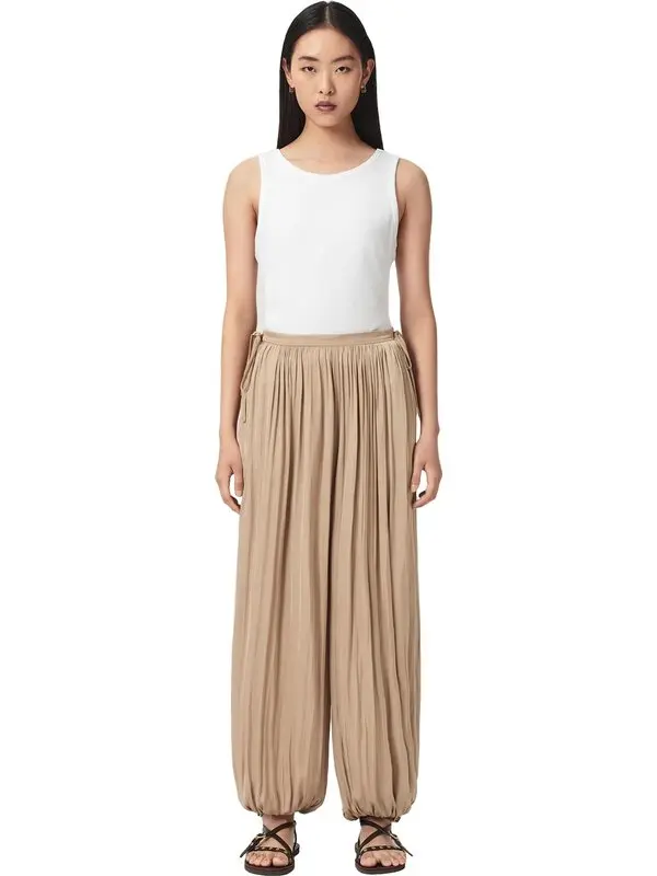 ALLSAINTS Eshe Baggy Fit Satin Barrel Leg Pants - Brown