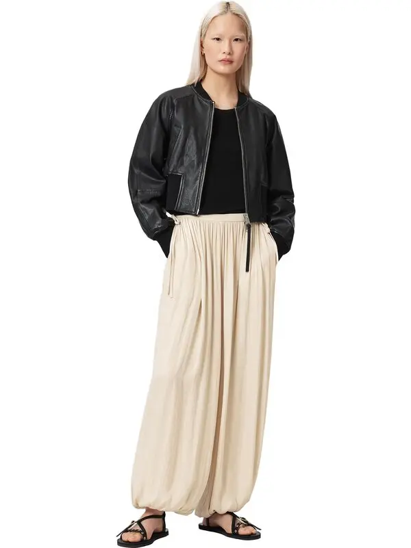 ALLSAINTS Eshe Baggy Fit Satin Barrel Leg Pants - Cream/black