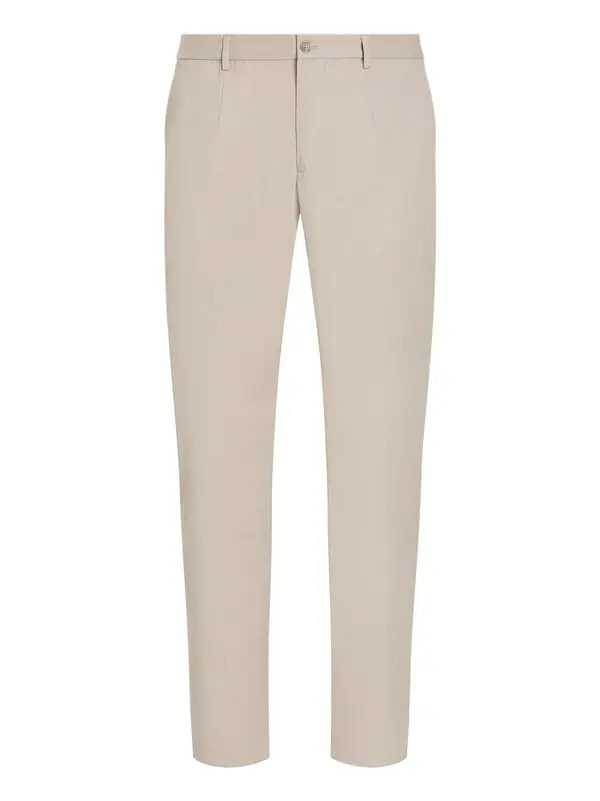 Dolce & Gabbana Stretch Cotton Twill Pants With Logo Tag - Beige