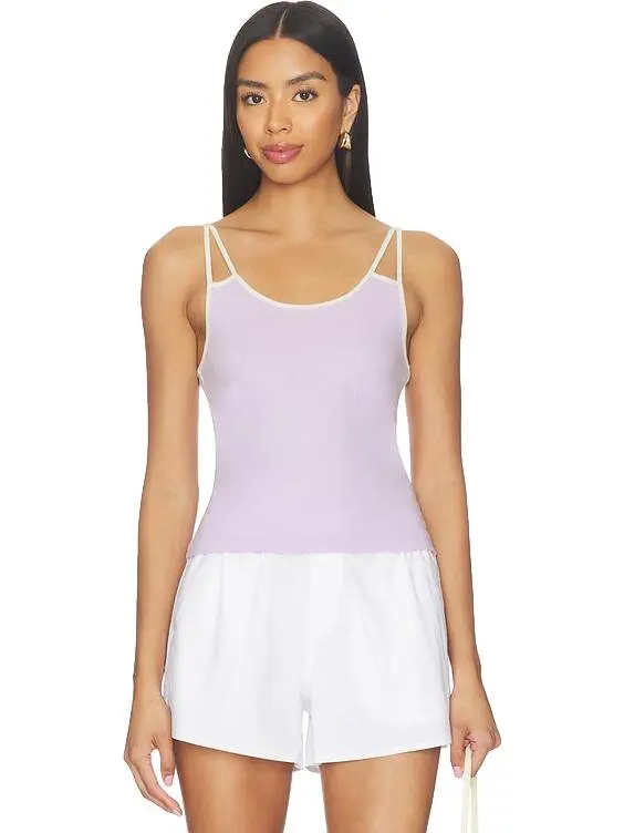 RE/DONE Contrast Spaghetti Tank Top - Baby Violet W,white