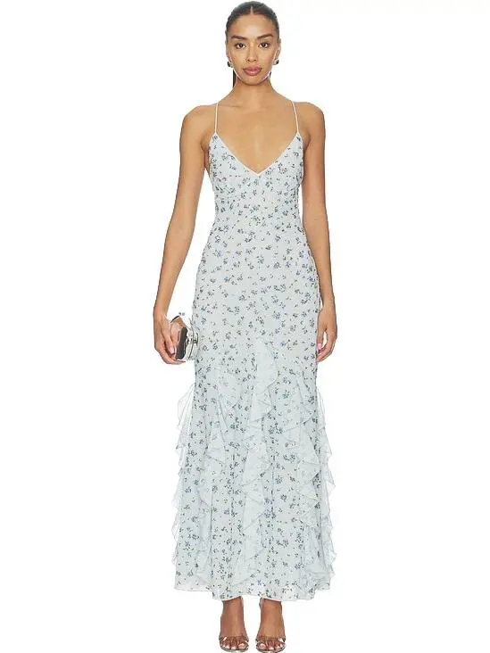 For Love & Lemons Elea Beaded Maxi Dress - Blue