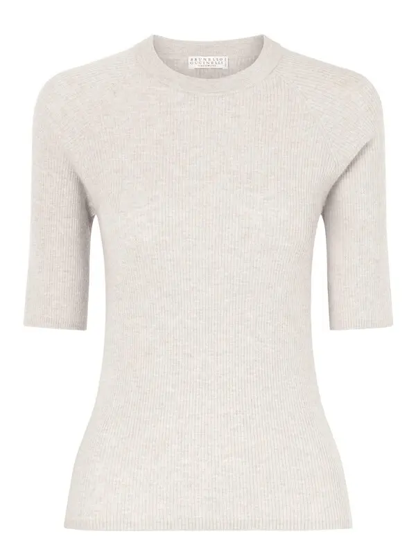 Brunello Cucinelli Ribbed-knit T-shirt - Neutrals