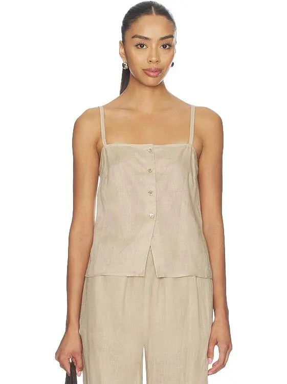 FRAME Linen Button Cami - Flax