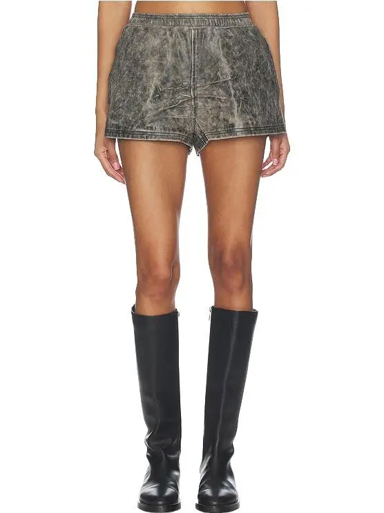Alexander Wang Mid-rise Leather Mini Short - Stone & Black