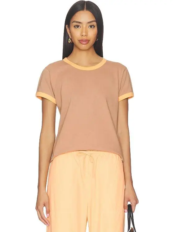 LESET Margo Ringer Tee - Beige & Zest