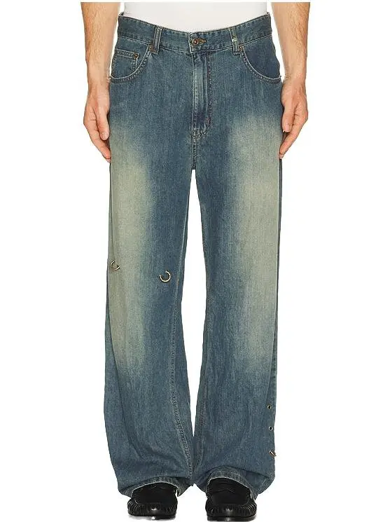 We11Done Piercing Denim Jeans - Indigo Blue