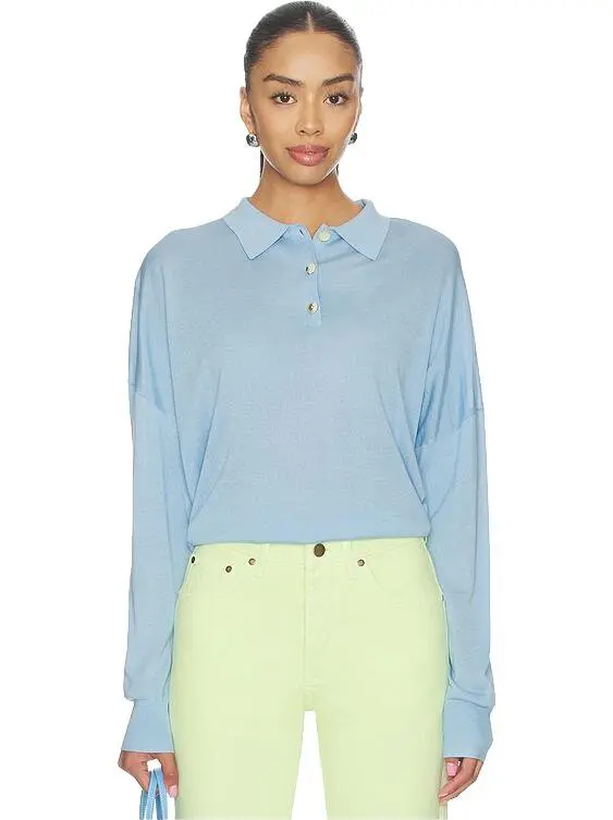 Renggli Silk Cashmere Boxy Long Sleeve Polo - Azure