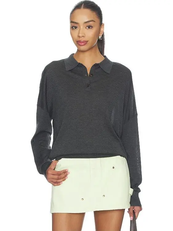 Renggli Silk Cashmere Boxy Long Sleeve Polo - Graphite