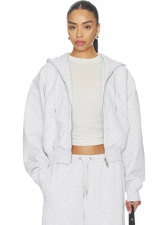 Alexander Wang Zip Up Hoodie With Rhinestone Drawcord - Light Heather Grey