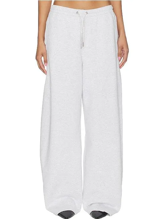Alexander Wang Mid Rise Sweatpant With Rhinestone Drawcord - Light Heather Grey