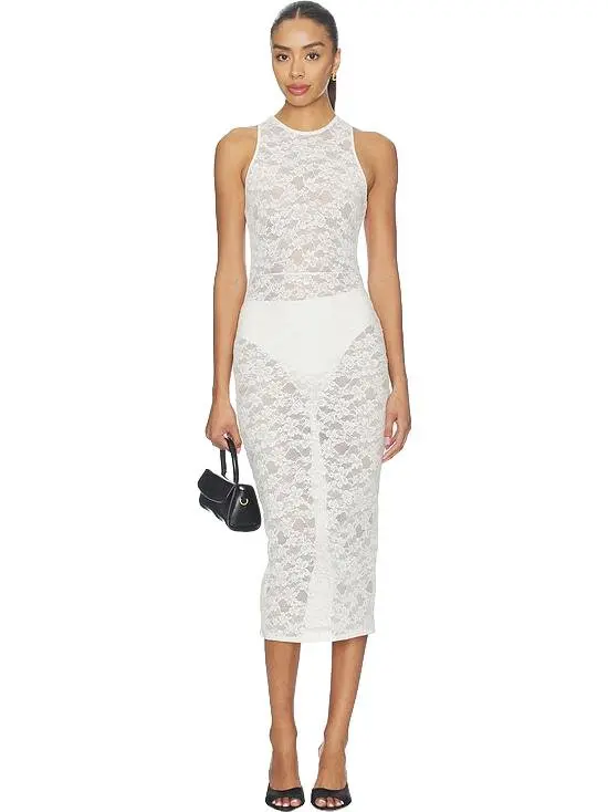 FLEUR DU MAL Le Stretch Lace Racer Tank Dress - Ivory