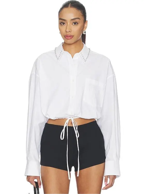 Alexander Wang Wrap Shirt With Crystal Stud Collar - White