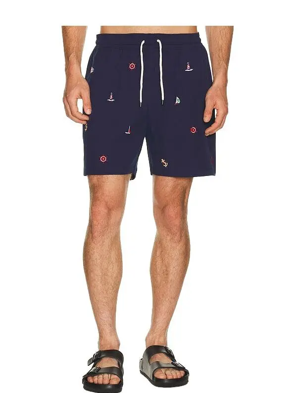 Polo Ralph Lauren Traveler Swim Trunks With Boat Print - Newport Navy