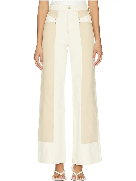 Veronica Beard Taylor Wide Leg Jeans - Ecru & Stone Khaki