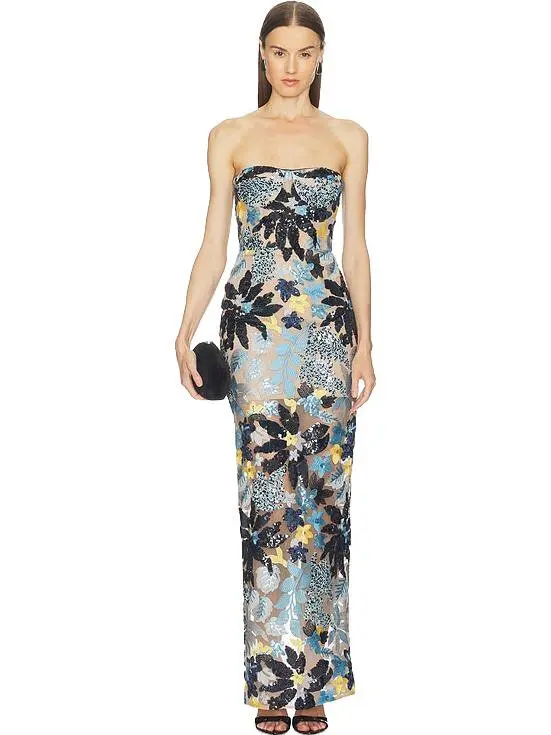 BRONX AND BRONCO Dahlia Strapless Maxi Dress - Blue Yellow Multi