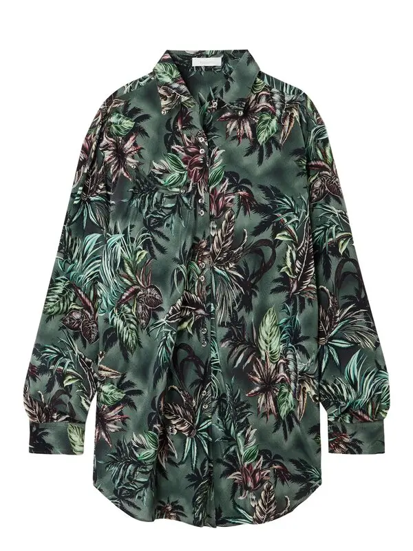 Rabanne Printed Silk Button-down Shirt - Army Green