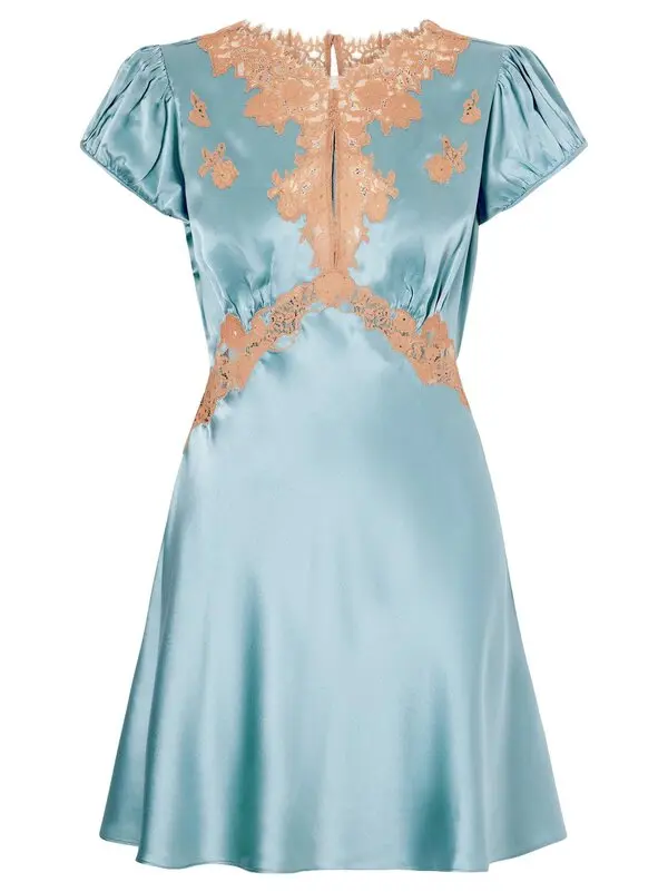 DÔEN Junia Lace-trimmed Silk-satin Mini Dress - Blue