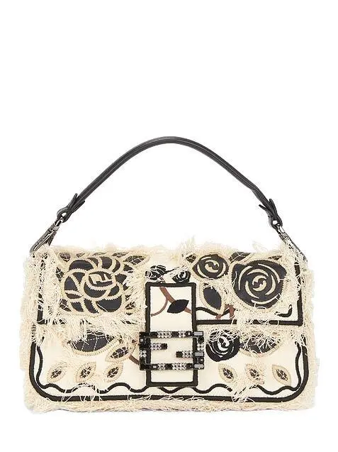 FWRD RENEW Fendi Floral Embroidered Baguette Bag - Black & White