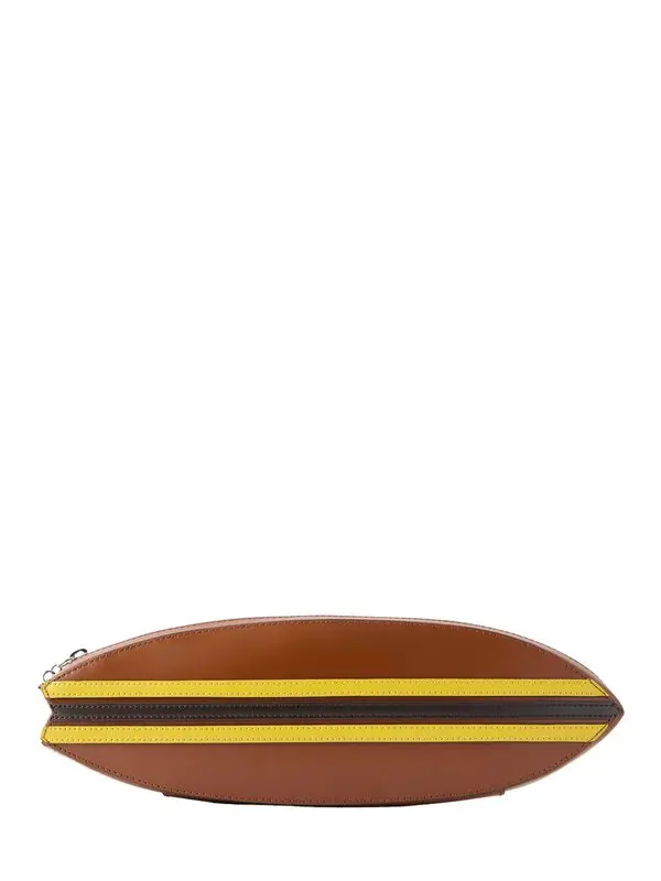 Staud Surfboard Striped Leather Clutch - Brown