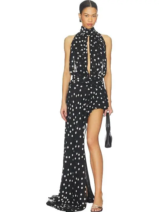AWAVE STUDIO Polka Dot Maxi Halter Dress - Dot Pattern