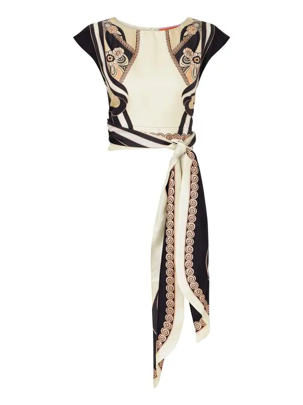 La DoubleJ Printed Silk-twill Blouse With Tie Detail - Cream