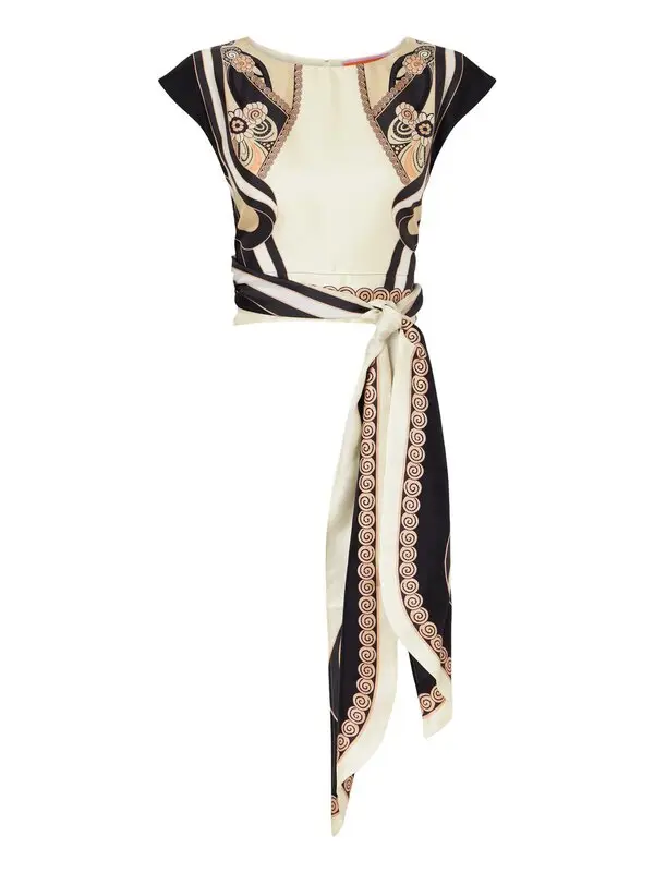 La DoubleJ Printed Silk-twill Blouse With Tie Detail - Neutrals