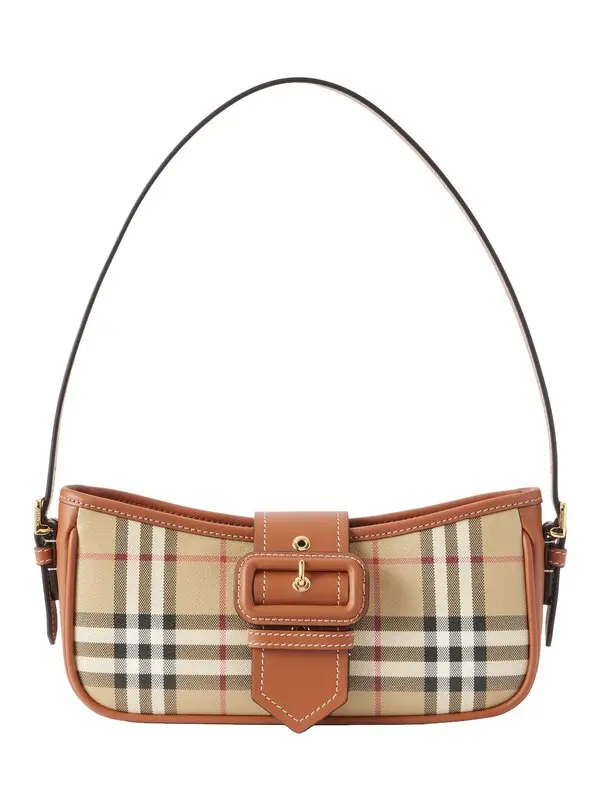 Burberry Leather-trimmed Checked Canvas Shoulder Bag - Brown