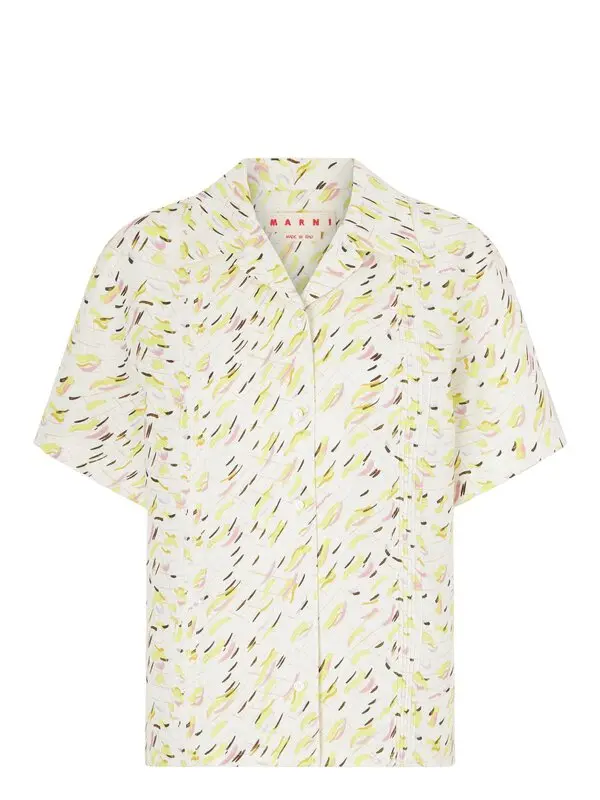 Marni Pintucked Printed Linen Shirt - Yellow