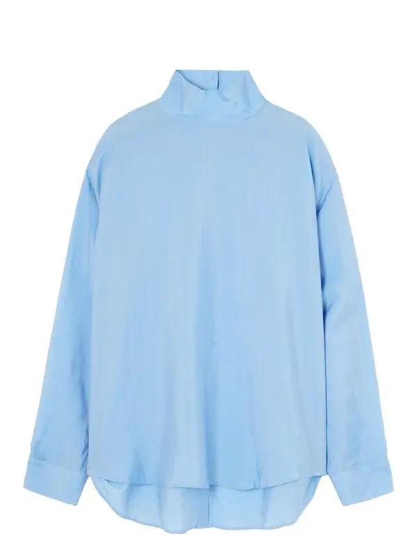 Tibi Lyocell And Silk-blend Turtleneck Blouse - Blue
