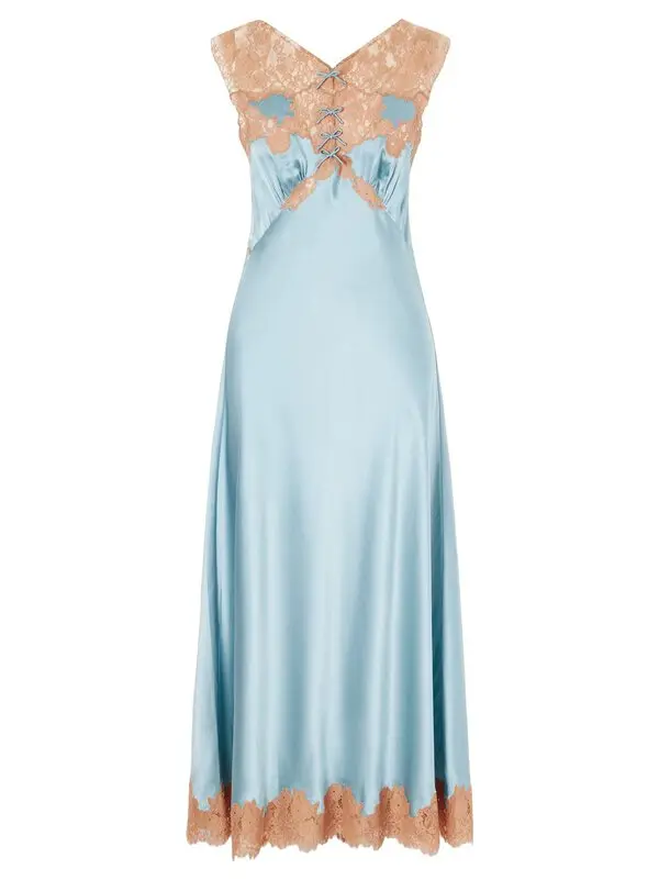DÔEN Marcelle Lace-trimmed Silk-satin Midi Dress - Blue