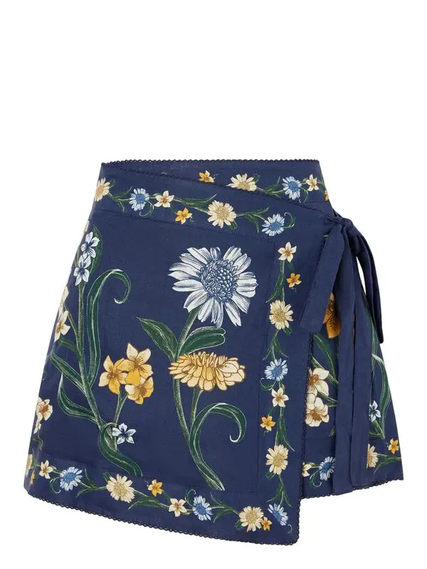 Agua Bendita Floral-print Linen Pareo - Blue