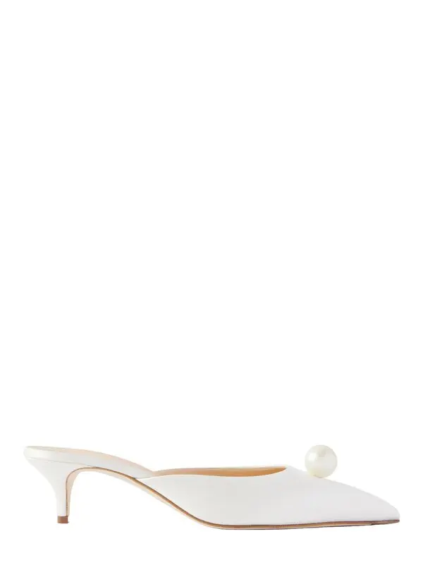 Magda Butrym Embellished Satin Kitten Heel Pumps - Neutrals