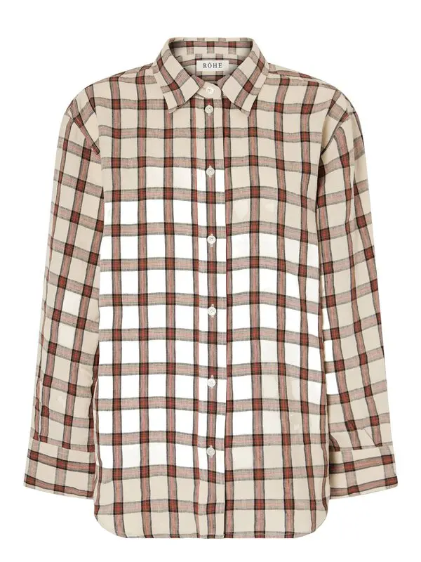 RÓHE Oversized Checked Linen Shirt - Brown