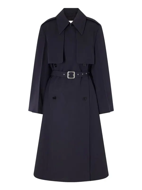 JIL SANDER Belted Wool Gabardine Trench Coat - Blue