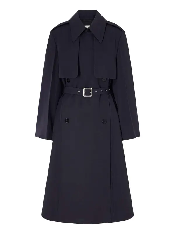 JIL SANDER Belted Wool Gabardine Trench Coat - Navy