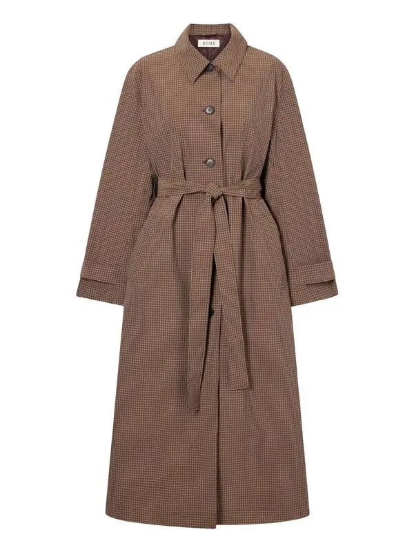 RÓHE Belted Checked Taffeta Trench Coat - Brown