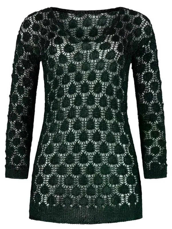PARAMIDONNA Long-sleeved Crocheted Dress - Green