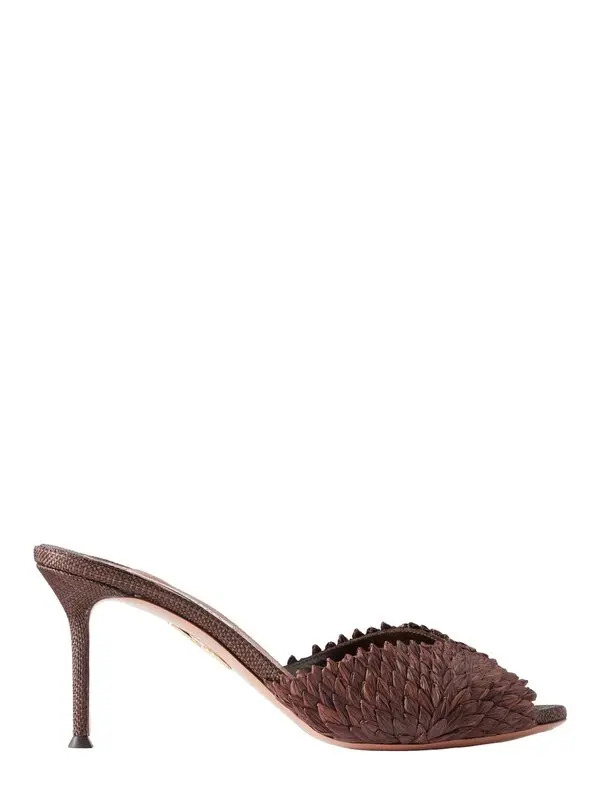 AQUAZZURA Rio Flirt 75 Raffia Mules - Brown