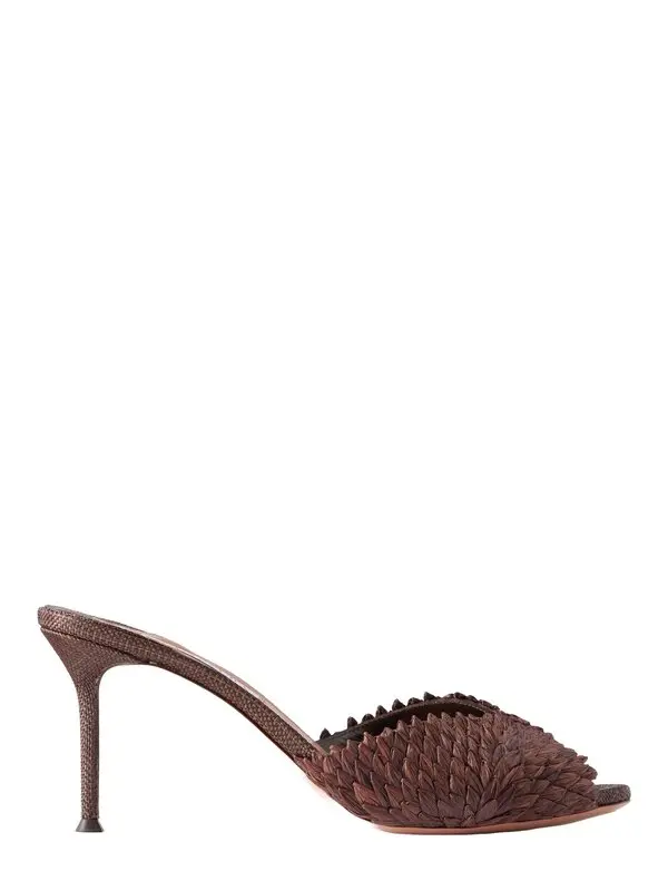 AQUAZZURA Rio Flirt 75 Raffia Mules - Chocolate