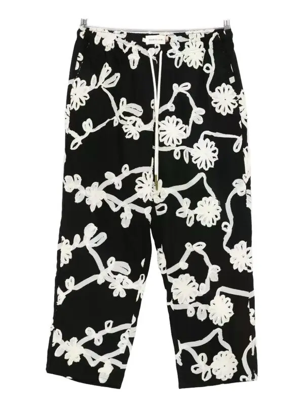 HONOR THE GIFT Embroidered Drawstring Trousers - Black