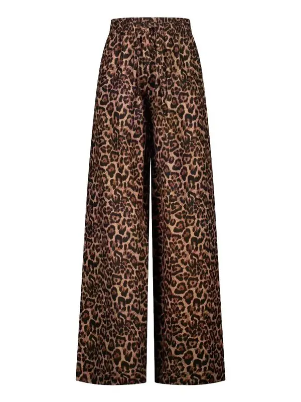 PARAMIDONNA Leopard Print Linen Trousers - Neutrals