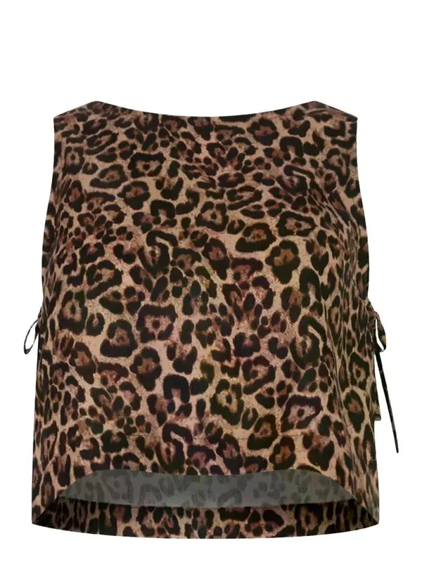 PARAMIDONNA Leopard-print Side-tie Beach Top - Brown