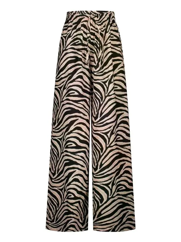 PARAMIDONNA Zebra Print Linen Beach Trousers - Neutrals