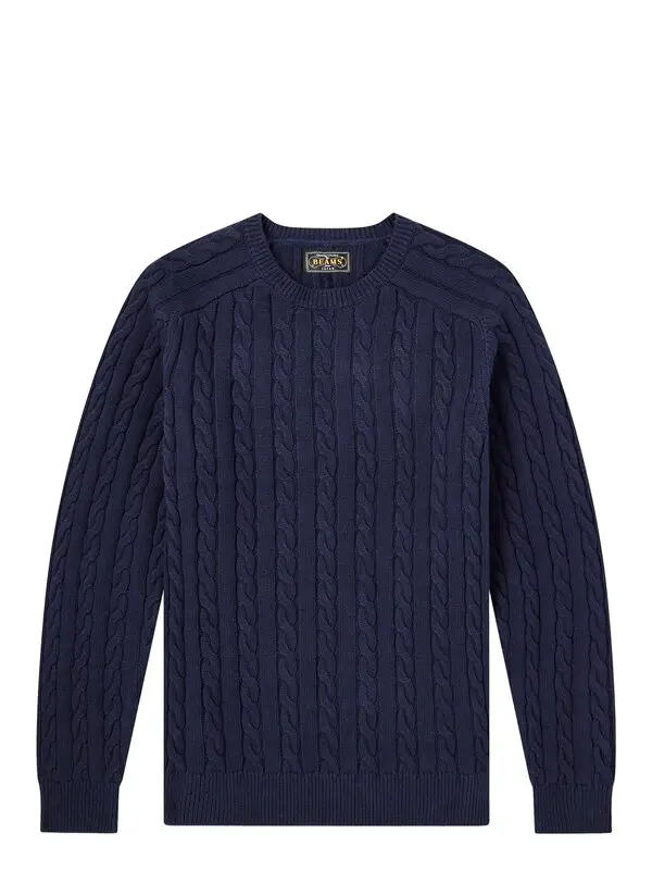 BEAMS Cable-knit Cotton Sweater - Navy