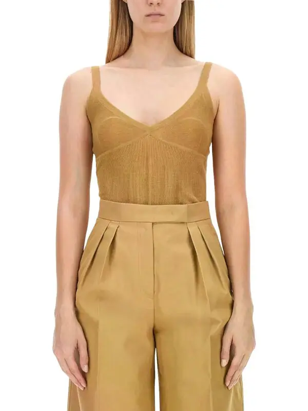 Max Mara V-neck Ribbed Top - Neutrals
