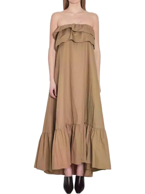 Saint Laurent Twill Ruffled Maxi Dress - Brown