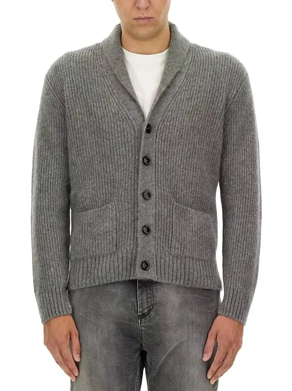 TOM FORD Ribbed Shawl-collar Cardigan - Grey