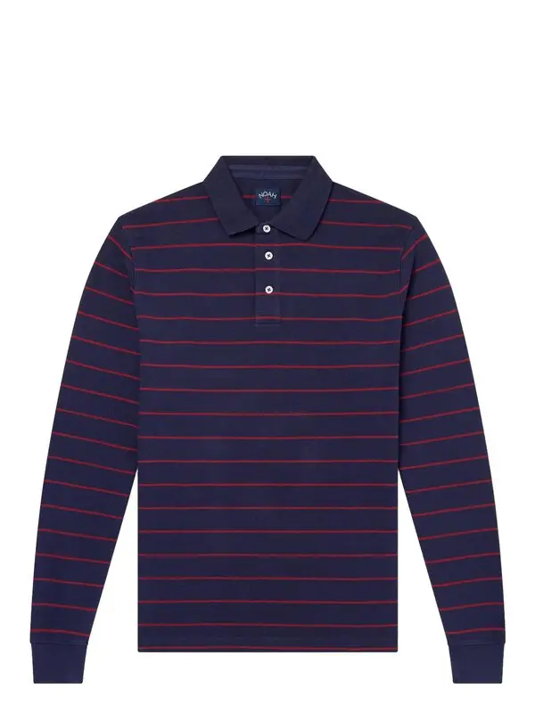 NOAH Striped Cotton-piqué Polo Shirt - Blue