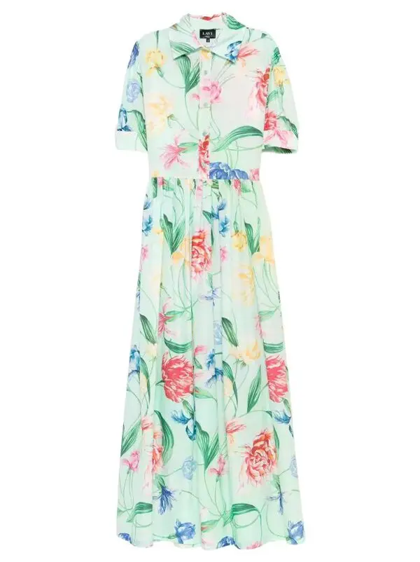 LAVI COUTURE Floral-print Pleated Maxi Dress - Green